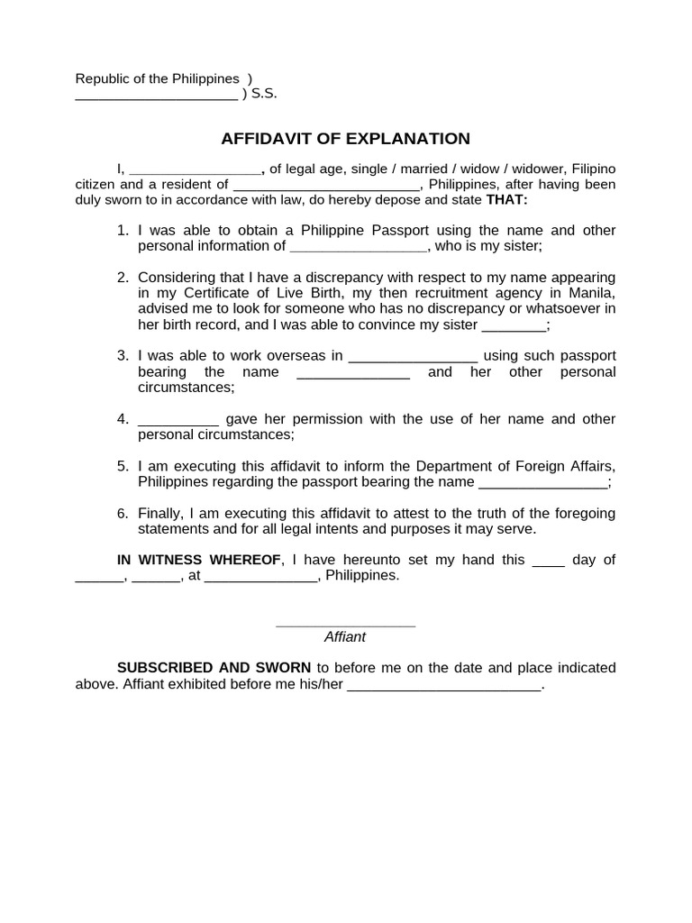 Affidavit of Explanation - (Assumed Identity) | PDF
