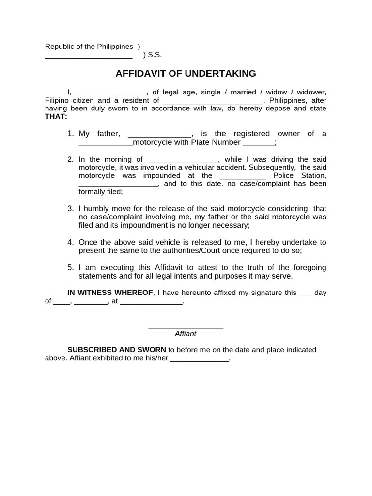 Affidavit of Undertaking - (Rir) | PDF