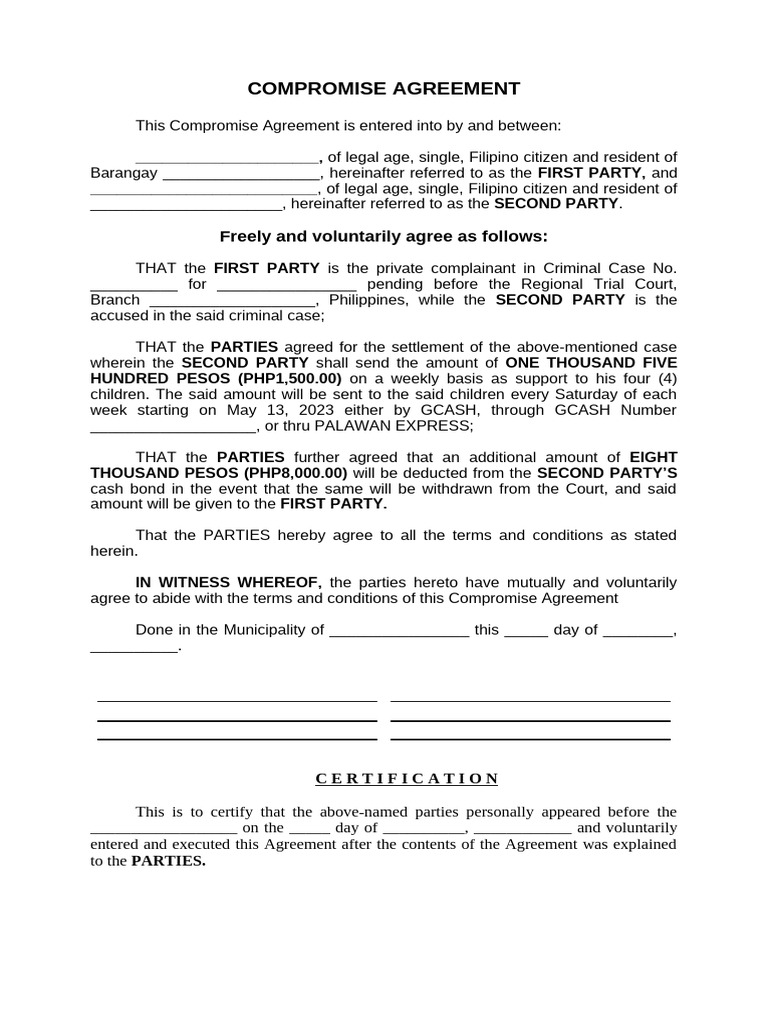 Compromise Agreement in Criminal Case | PDF