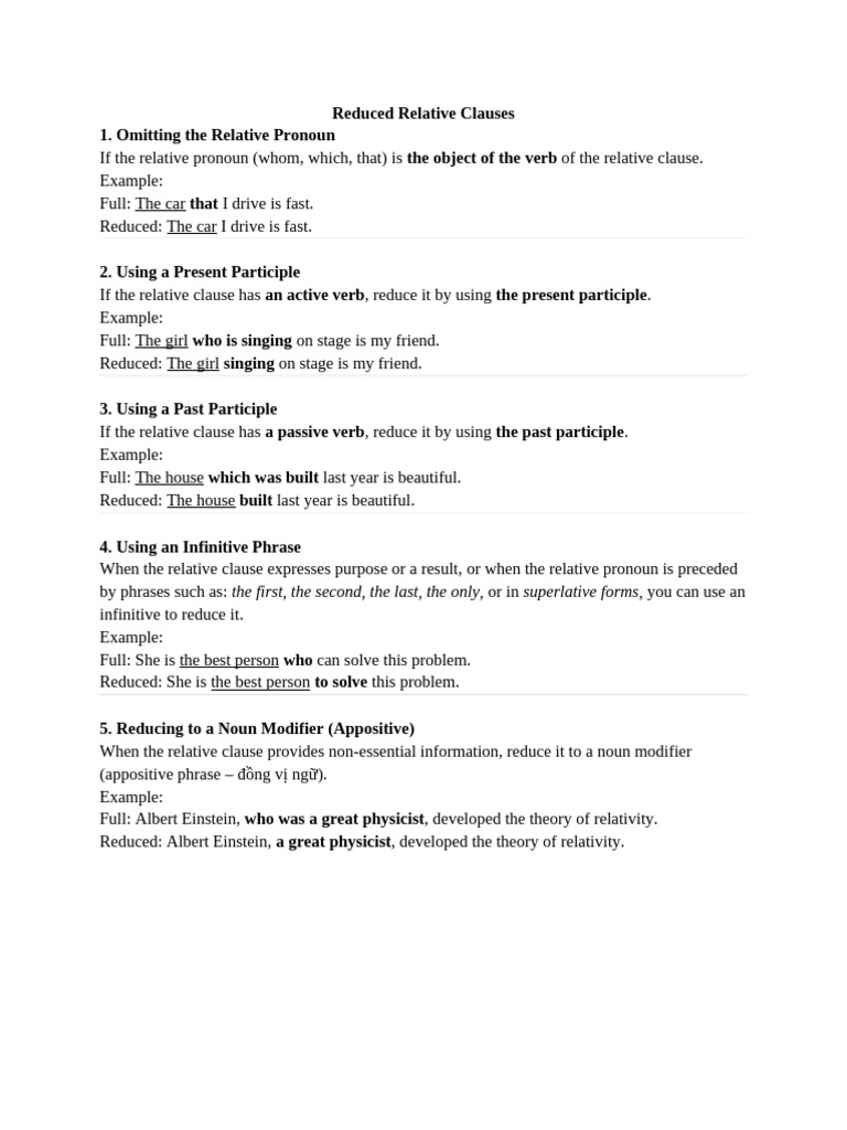 Reduced Relative Clauses | PDF | Verb | Pronoun