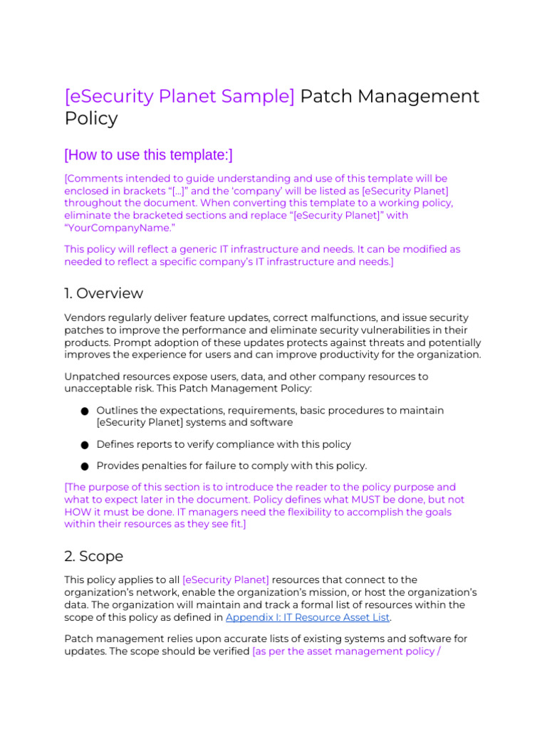 ESP Sample Patch Managment Policy Template | PDF | Computer Security ...