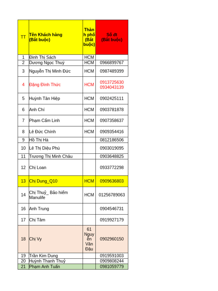 Data KH Vinhomes VIP | PDF
