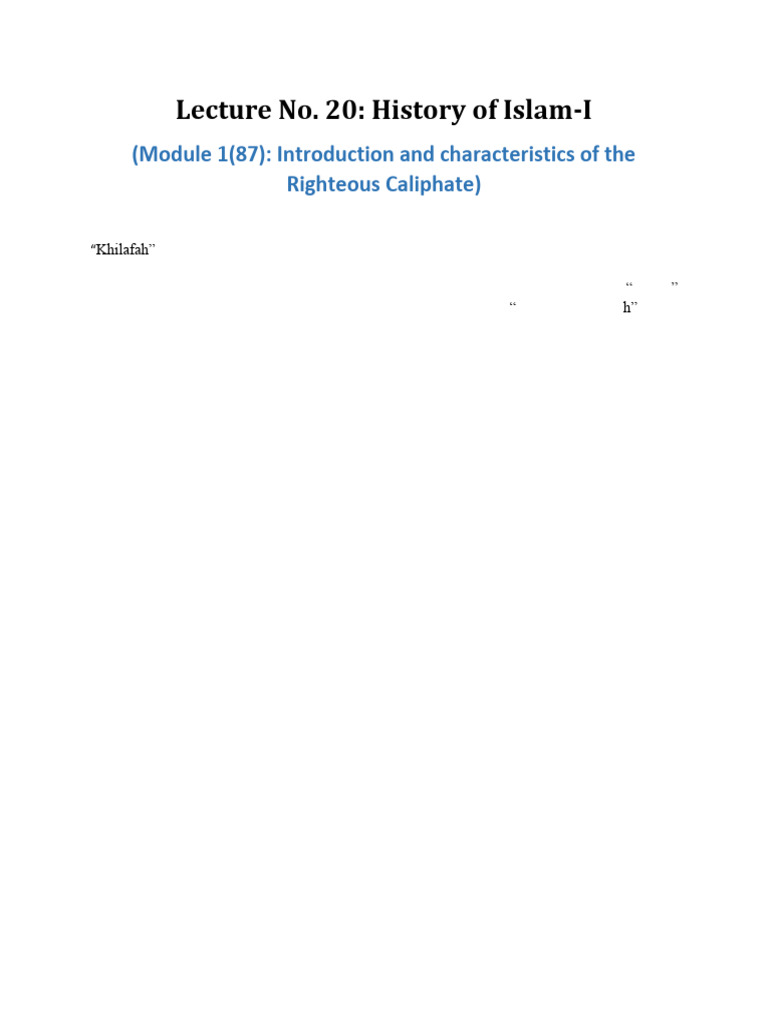 Handouts Lecture20 - ISL202 (English) | PDF | Caliphate | Muhammad