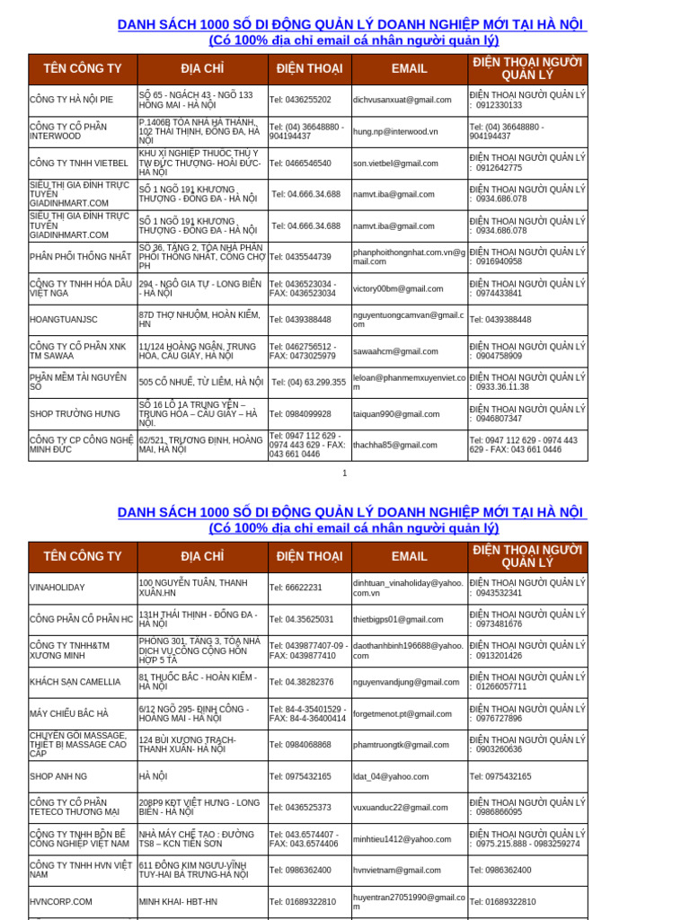 223 - Ds 1000 Di Dong Quan Ly Cty Moi Ha Noi | PDF