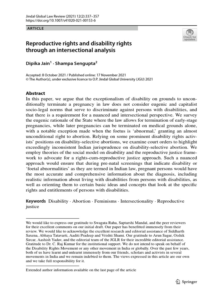 Reproductive Rights and Disability Right | PDF | Abortion | Intersectionality