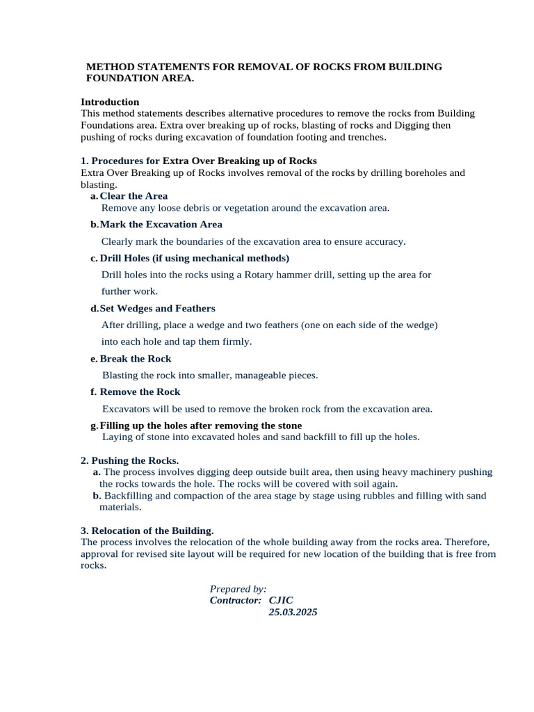Rock Removal Methods for Foundations | PDF