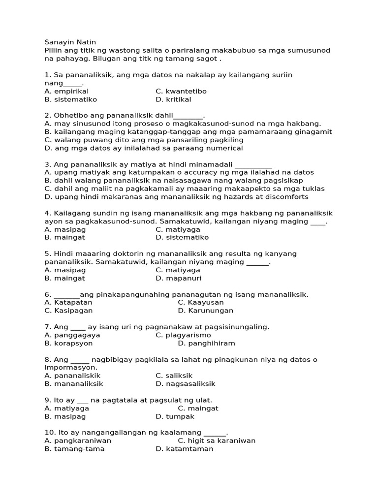 Worksheet Pagbasa 4th Quarter m1 | PDF