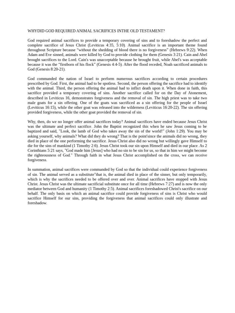 Whydid God Required Animal Sacrifices Inthe Old Testament | PDF ...