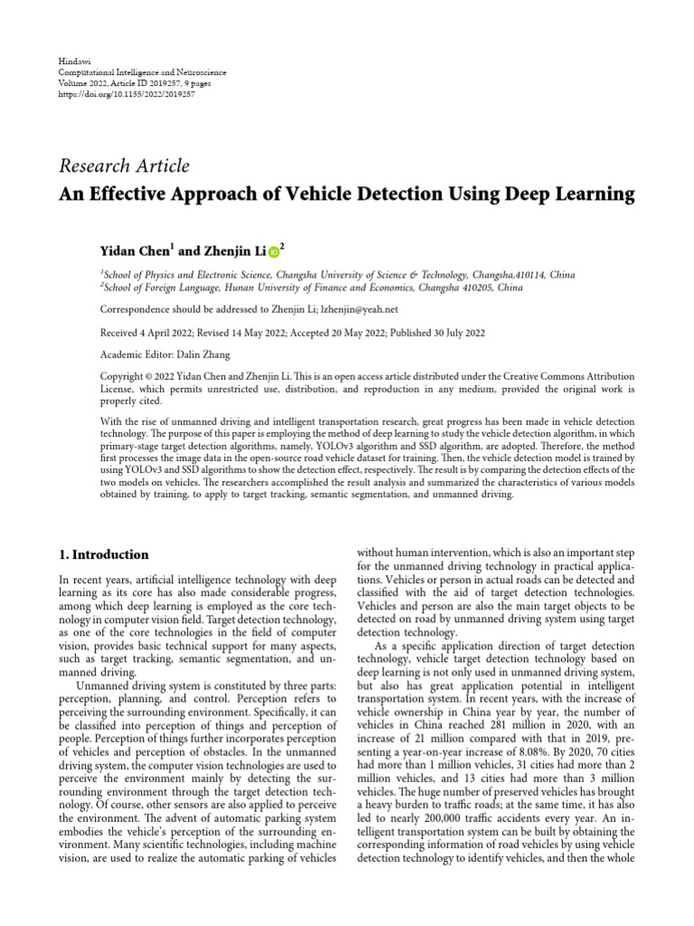 An Effective Approach Of Vehicle Detection Using D Pdf Computer Vision Deep Learning