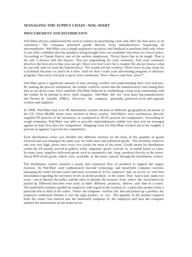Wal-Mart's Supply Chain Management Strategies | PDF | Walmart | Procurement