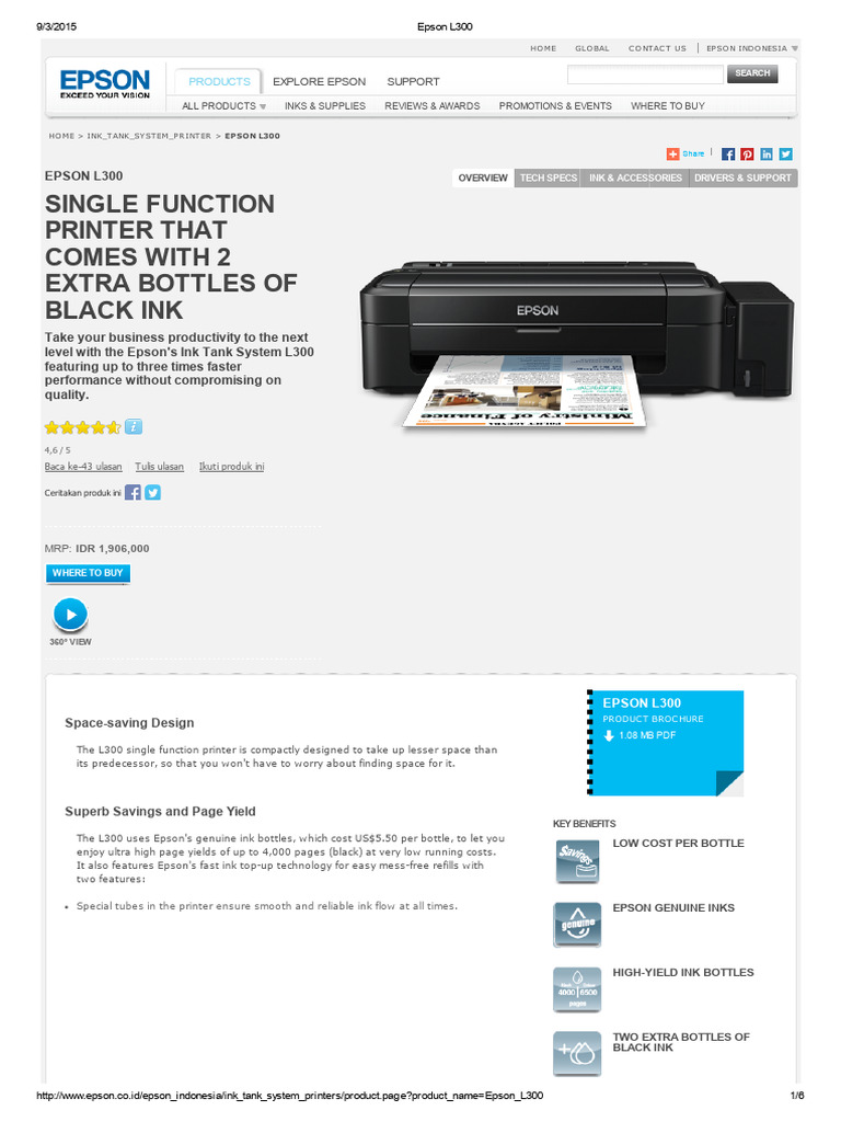 Harga dan Spesifikasi Epson L300 | PDF
