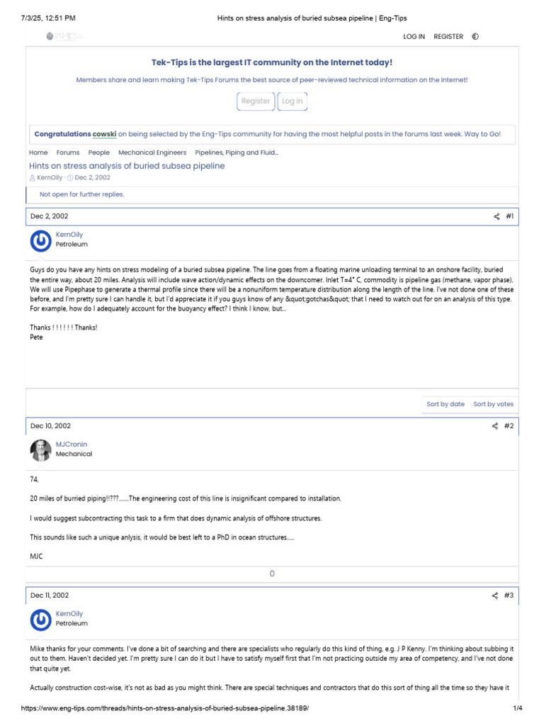 Hints On Stress Analysis of Buried Subsea Pipeline - Eng-TipsPart-1 | PDF | Gases | Applied And ...