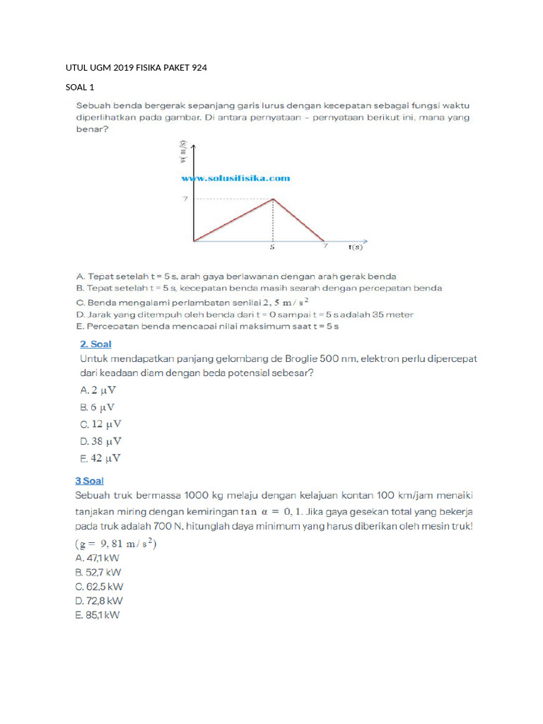 Utul Ugm 2019 Fisika Paket 924 | PDF