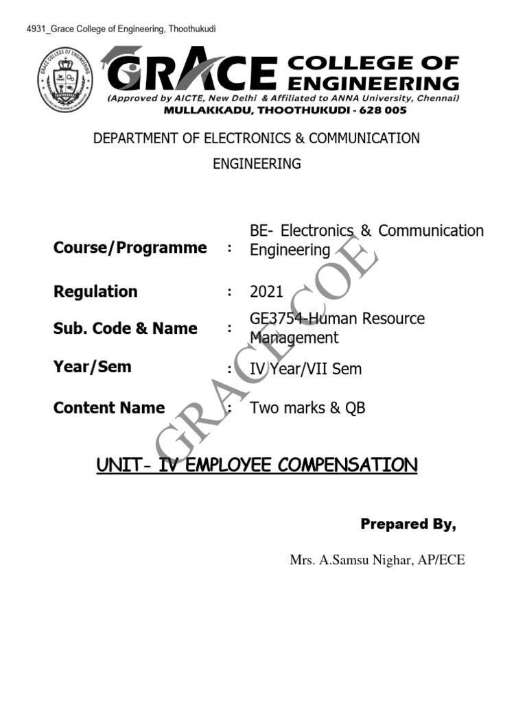 VII - Sem - GE3754 - HRM - QB - Unit 4 | PDF | Mentorship | Motivation