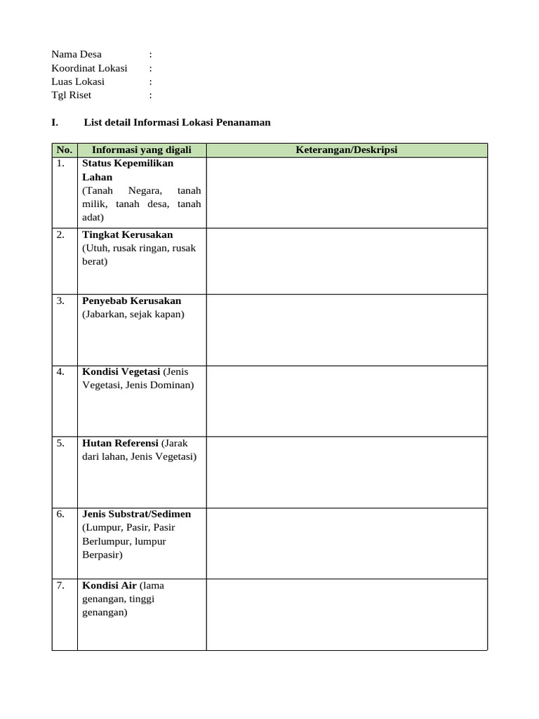 Form Riset Rehabilitasi Mangrove | PDF
