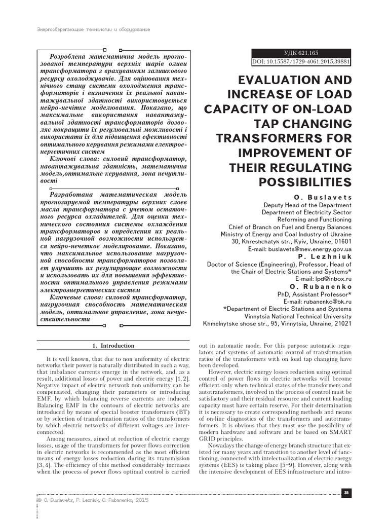 Evaluation and Increase of Load Capacity of On Load Tap Changing ...