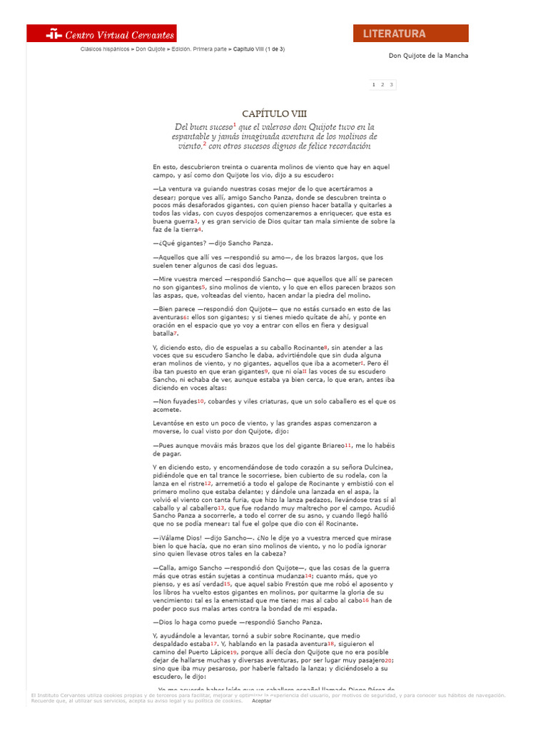 CVC. Don Quijote de La Mancha . Primera Parte. Capítulo VIII (1 de 3 ...
