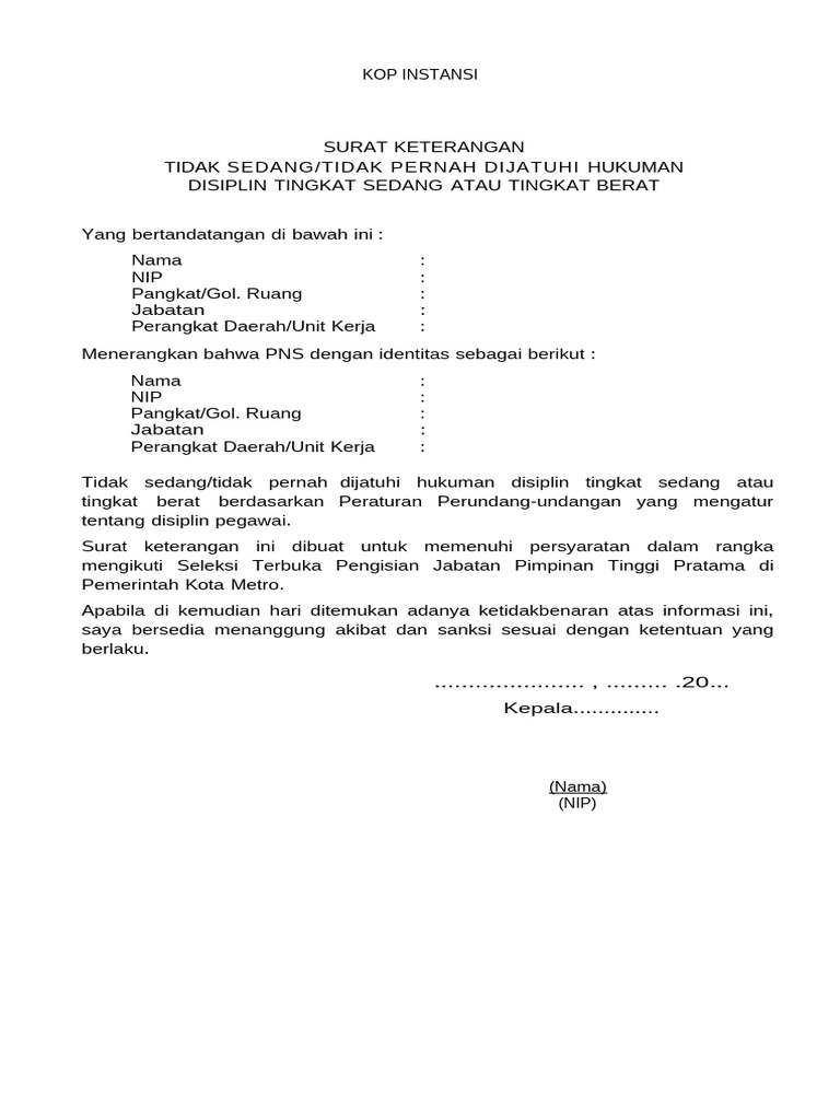Surat Keterangan Bebas Hukuman Disiplin | PDF