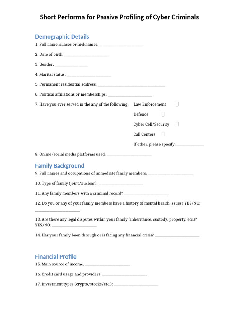 Short Performa Cyber Criminal Profiling | PDF | Crimes | Crime & Violence