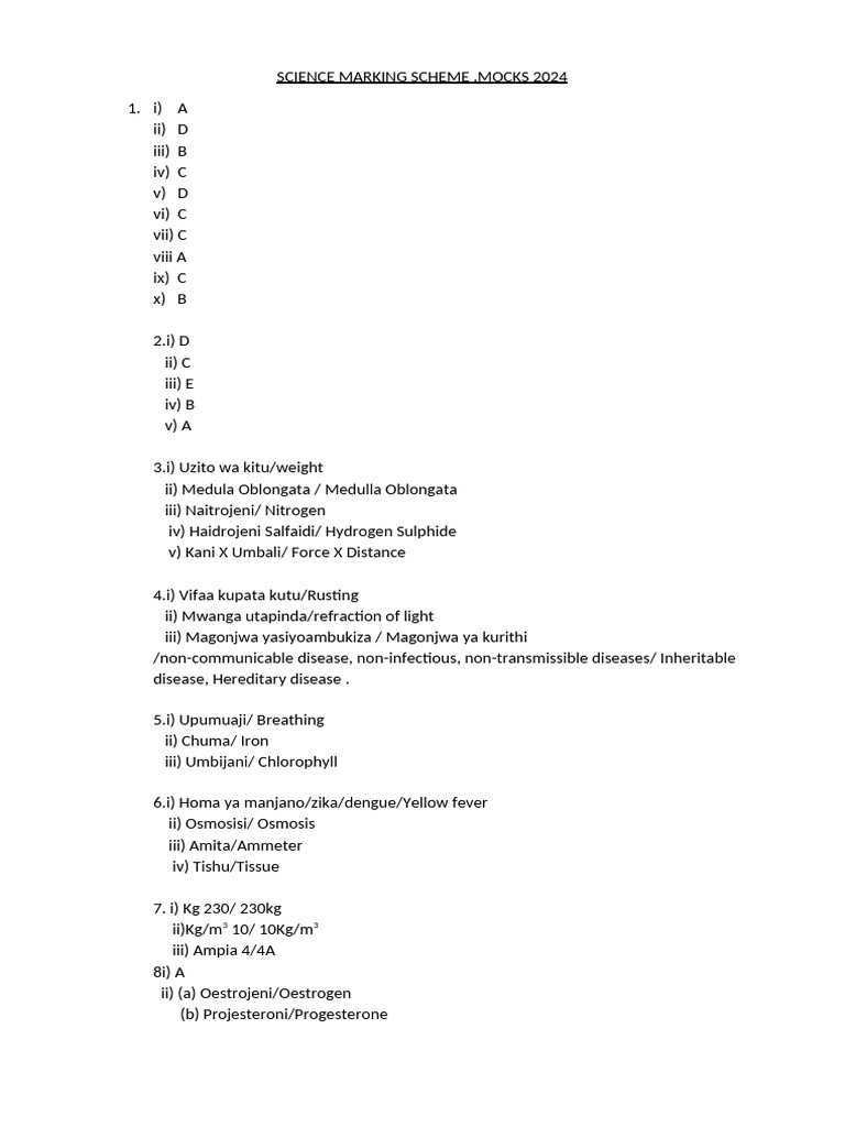 Science Marking Scheme - Latest | PDF
