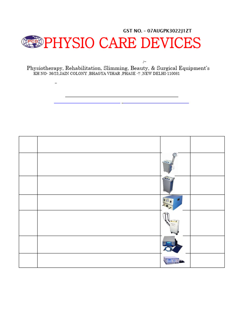 Price List of Physio Equipments 2022 | PDF | Ultrasound | Pound (Mass)