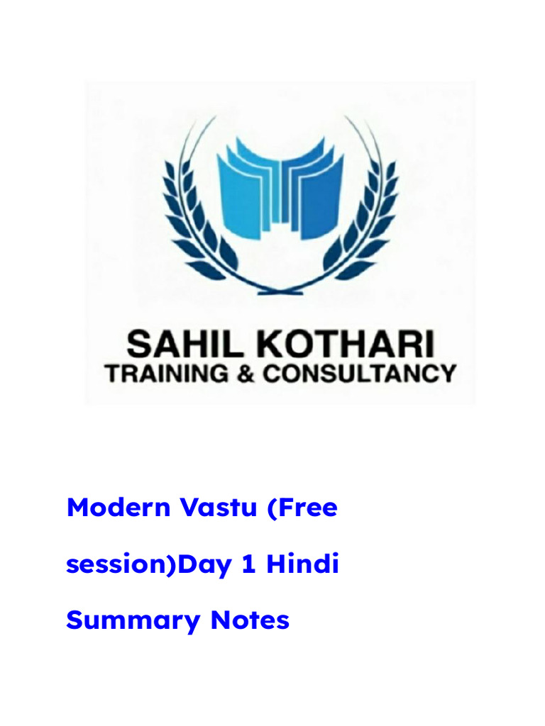Modern Vastu (Free Session) Day 1 Hindi Summary Notes | PDF