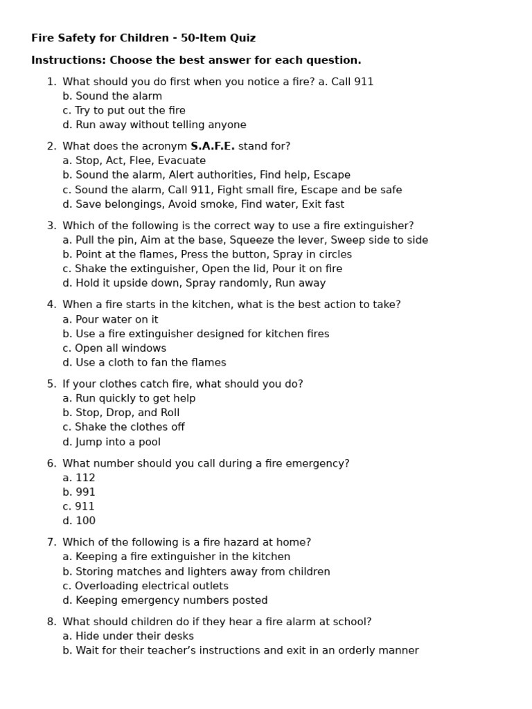 Fire Safety For Children QUIZ | PDF | Fire Safety | Fires