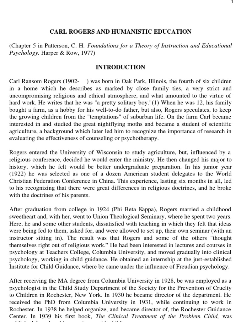 Carl Rogers and Humanistic Education | PDF | Self Actualization | Psychotherapy