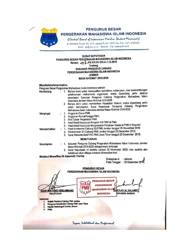 SK PC Pmii Jember | PDF