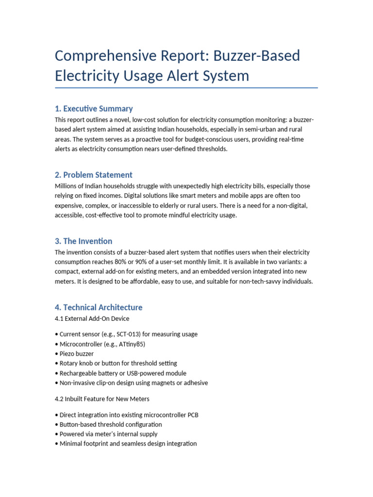 Buzzer Electricity Alert 20 Page Report | PDF