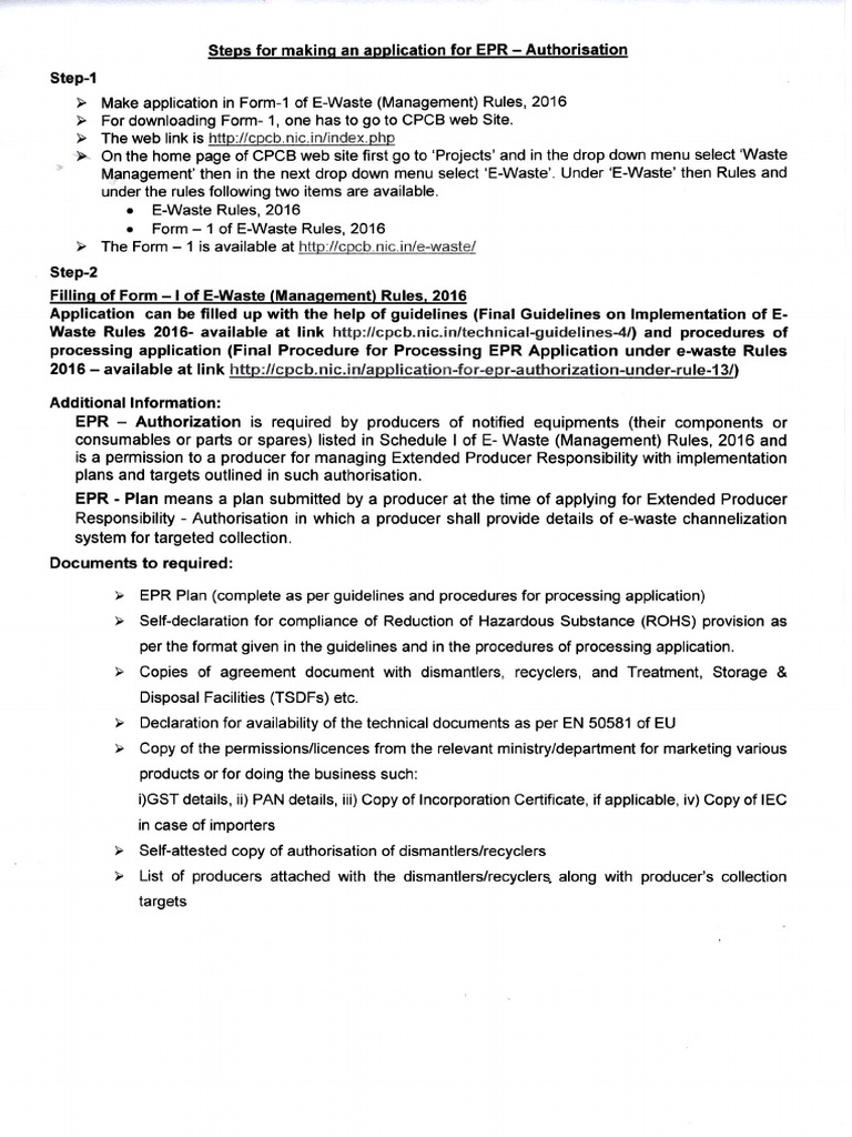 Steps for Making an Application EPR-Authorisation | PDF