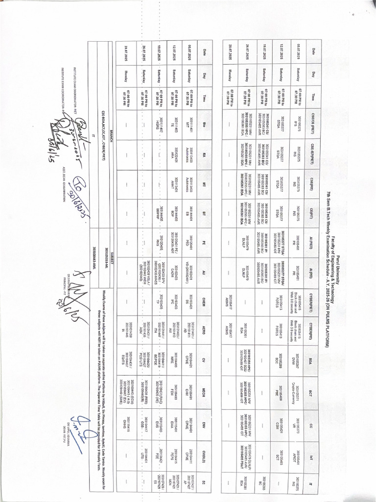 7th Sem Weekly Examination Time Table - A.y.2025-26 | PDF