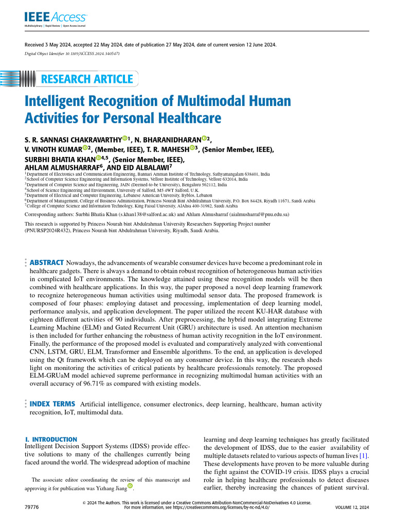 Intelligent Recognition of Multimodal Human Activities For Personal Healthcare | PDF | Internet ...