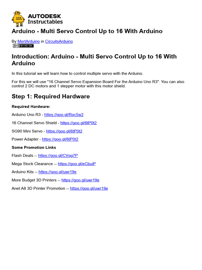 Arduino Multi Servo Control Up To 16 With Arduino 3 Steps Instructables Pdf