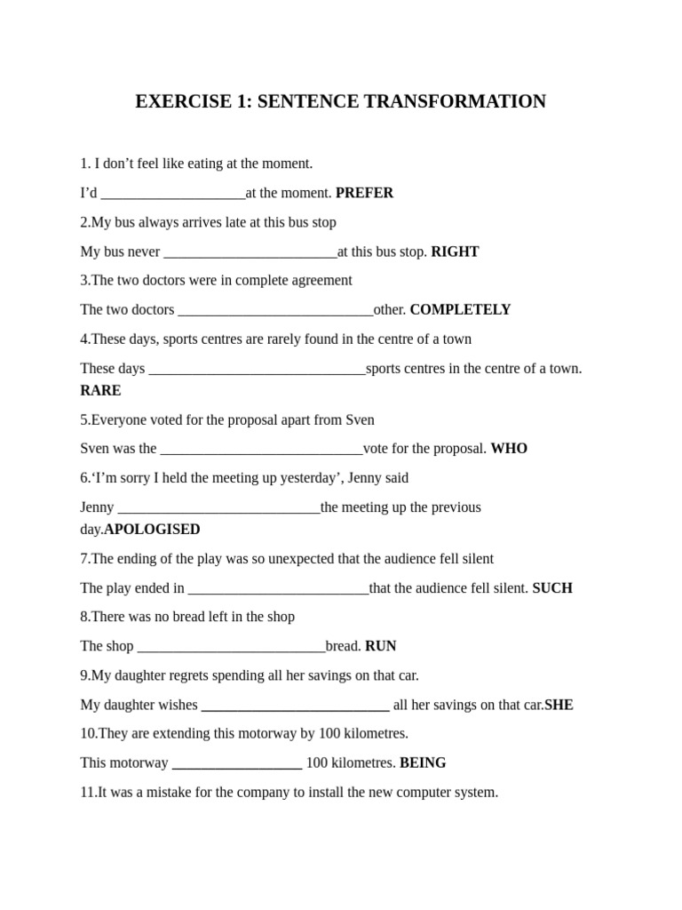 Exercise 1 - Sentence Transformation | PDF