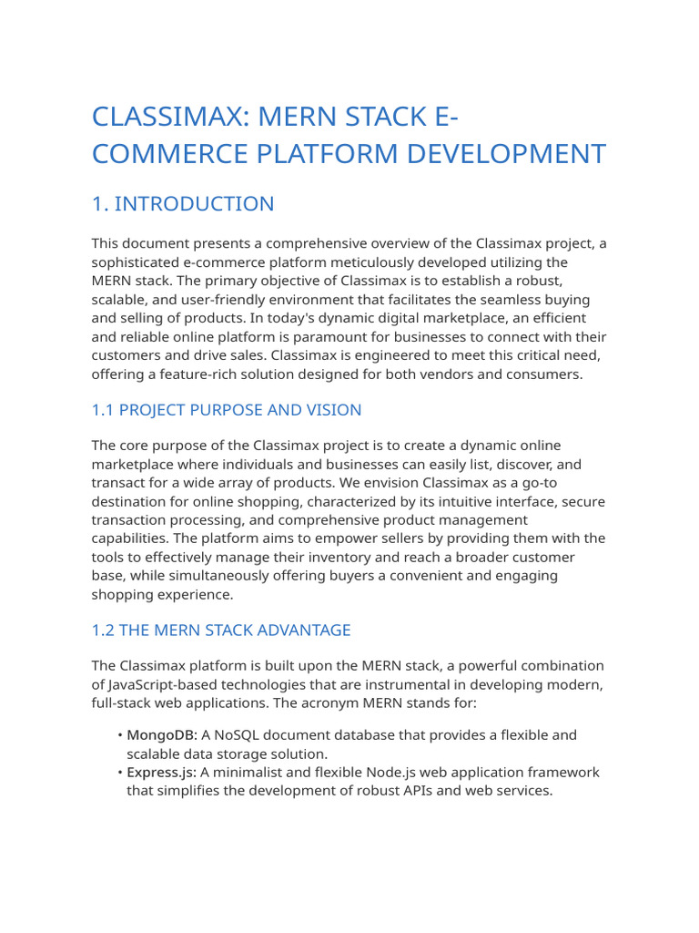 Classimax: Mern Stack E-Commerce Platform Development: 1.1 Project ...