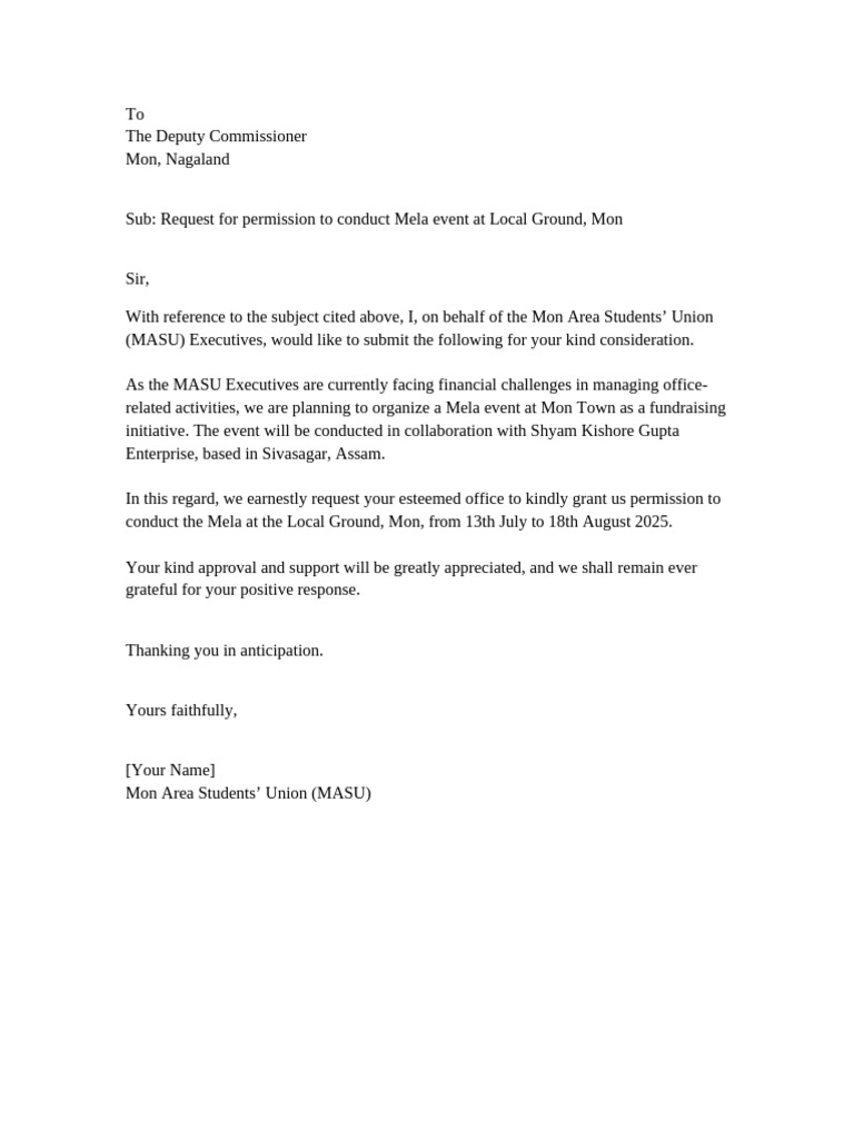 MASU Mela Permission Request Letter | PDF