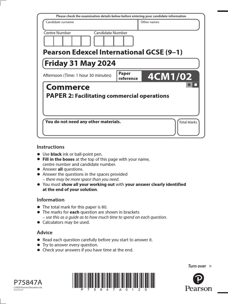2024 MAY QP P2 Commerce Igcse Exam Paper 2 2024 | PDF | Receipt | Business