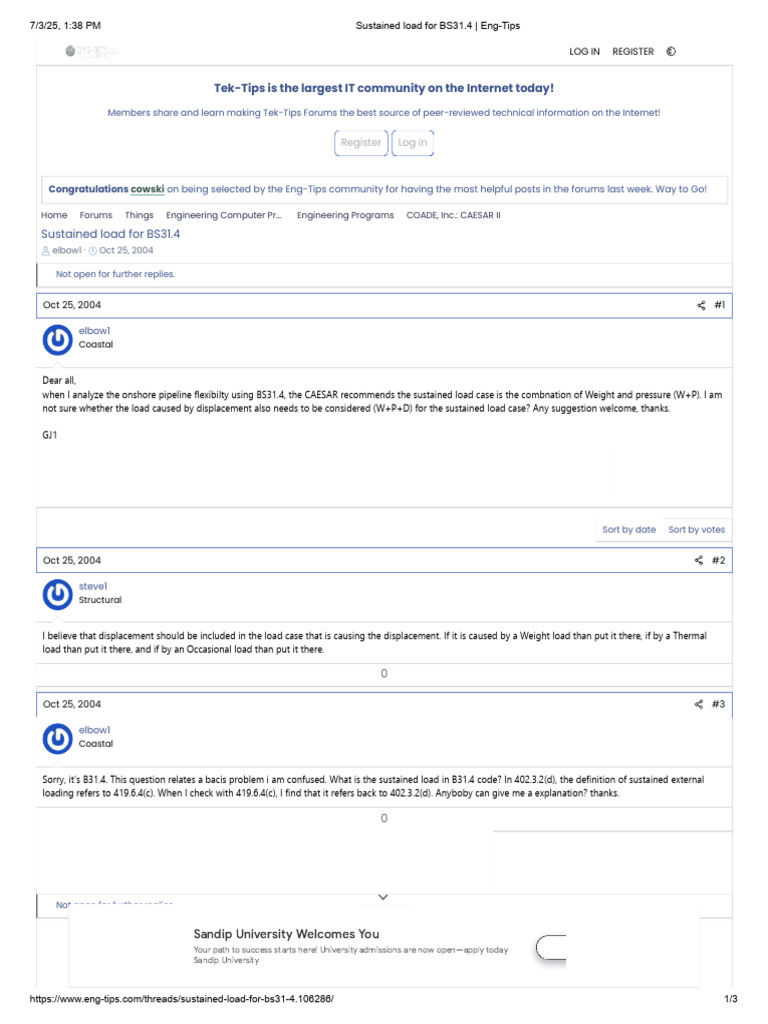 Sustained Load For BS31.4 - Eng-Tips | PDF | Computing