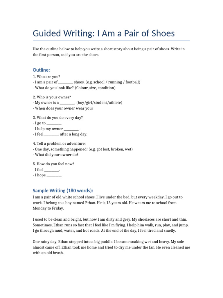 I Am A Pair of Shoes Guided Writing | PDF