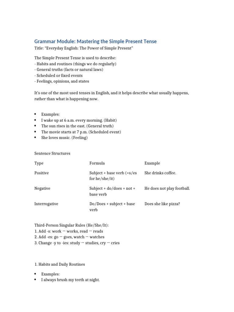 Simple Present Tense Module Cleaned | PDF | Linguistic Typology ...