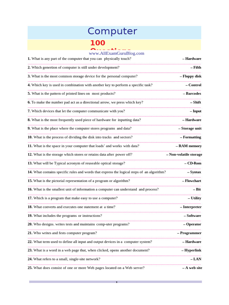 100 Computer Q&A for Beginners | PDF | Computer Data Storage | Programming
