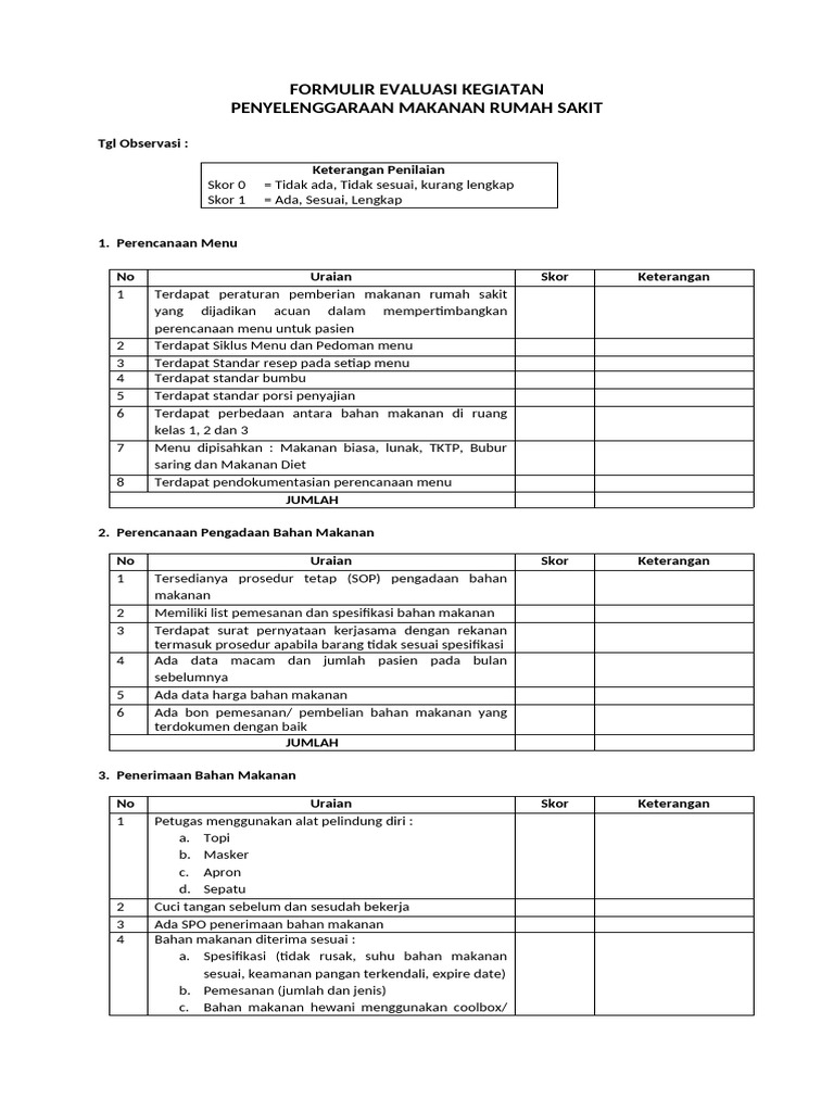 Evaluasi Kegiatan Makanan Rumah Sakit | PDF