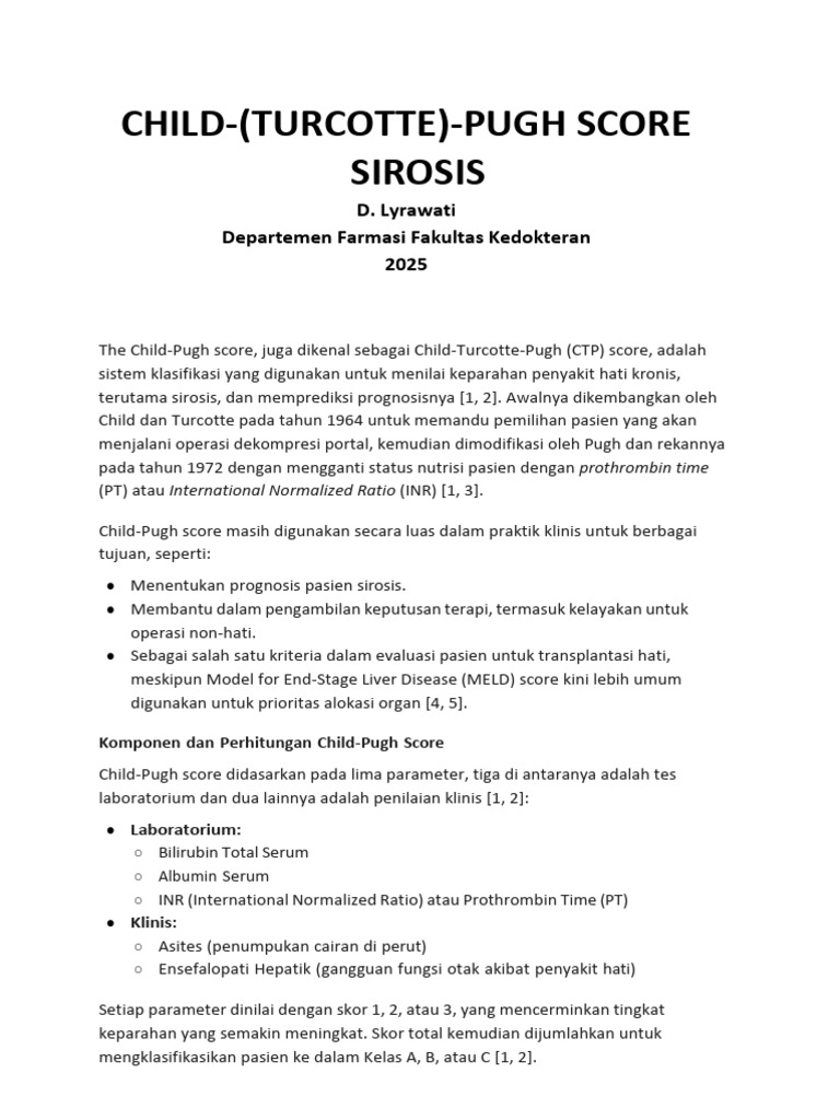 Skor Child-Pugh untuk Sirosis Hati | PDF