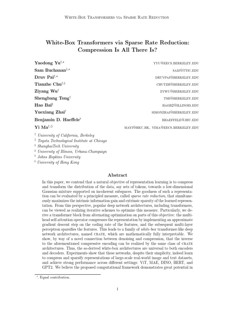 White-Box Transformers Via Sparse Rate Reduction | PDF | Data ...