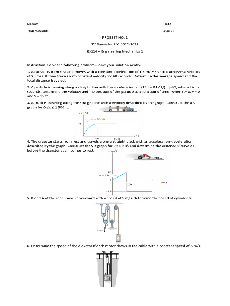 Probset1 Rectilinear Tranlation | PDF