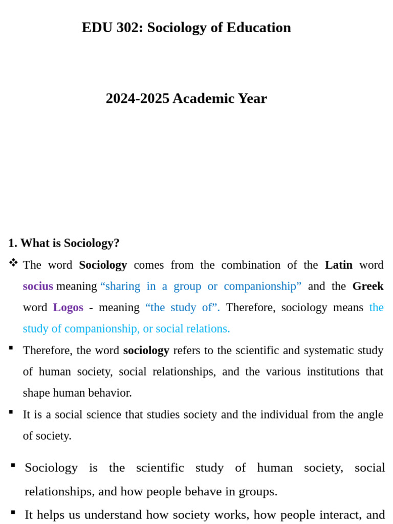 Edu 302 Notes, 2024-2025 | PDF | Sociology | Émile Durkheim