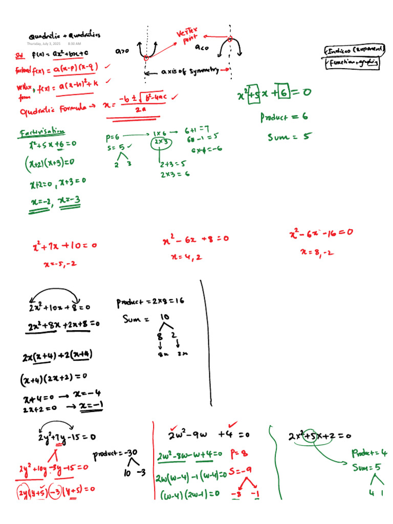 Quadratics Notes | PDF