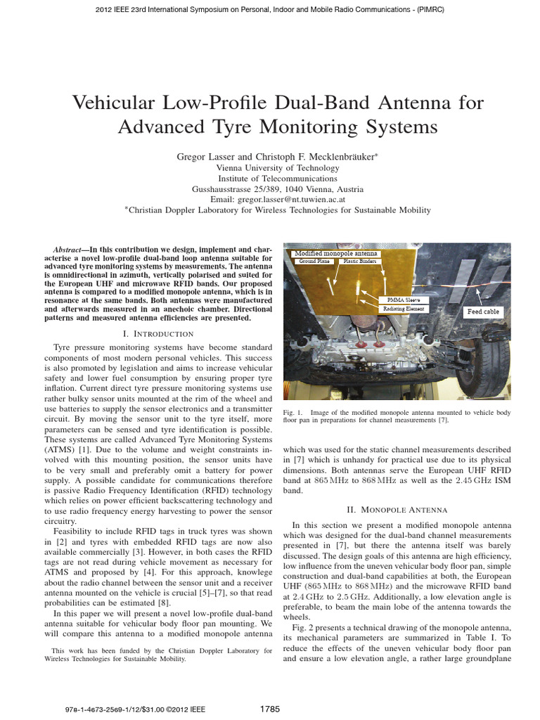 Vehicular Low-Profile Dual-Band Antenna For Advanced Tyre Monitoring ...
