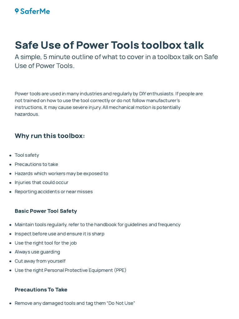 Safe Use of Power Tools Guidelines | PDF | Occupational Safety And ...